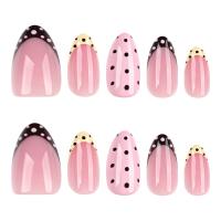 China Long Almond Polka Dot Artificial French Nails Quick Application for sale