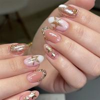 China Long Almond Star Finish 3D Artifical Nails 24pcs Easy To Apply for sale