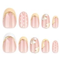 China Gilded Design Long Almond Nails Pattern Press On Nails Flower 24pcs for sale