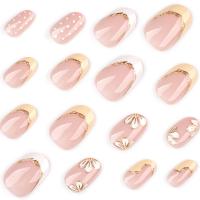 China Gilded Design Long Almond Nails Pattern Press On Nails Flower 24pcs for sale