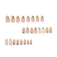 China Floral Pattern False Nails Almond French Tip Design Nails 24 Pcs for sale