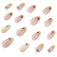China Floral Pattern False Nails Almond French Tip Design Nails 24 Pcs for sale