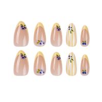China Floral Pattern False Nails Almond French Tip Design Nails 24 Pcs for sale