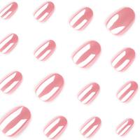 China Oval Pink Holographic Fake Nails Medium Press On Holographic Nails for sale