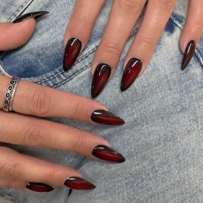 China Stiletto Glossy Finish Long Almond Ombre Nails Gradient Fake Nails for sale