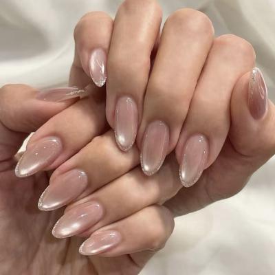 China Long Almond Gitter Finish French Tip Press On Nails Private Label Service for sale