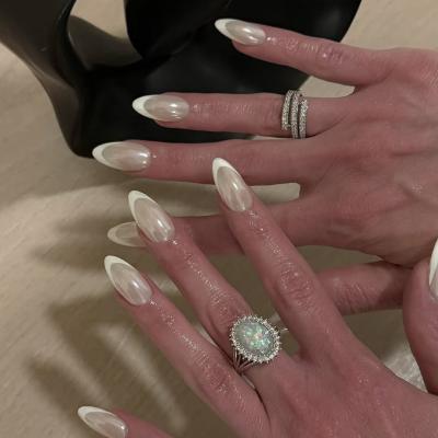 China Glossy Artificial Nails French Manicure 24pcs Long French Tip Nails for sale