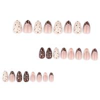 China Medium Almond Brown Polka Dot Pattern Press On Nails Beige Wavy for sale