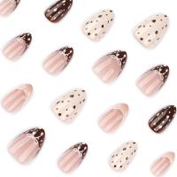 China Medium Almond Brown Polka Dot Pattern Press On Nails Beige Wavy for sale