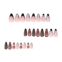 China Long Almond Tortoiseshell Pattern Artifical Nails Brown French Tip for sale