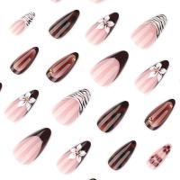 China Long Almond Tortoiseshell Pattern Artifical Nails Brown French Tip for sale