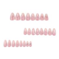 China Floral Rhinestone 3D Press On Nails Pink Shimmer Ombre Nails Long Almond for sale