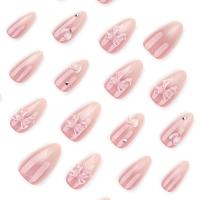 China Floral Rhinestone 3D Press On Nails Pink Shimmer Ombre Nails Long Almond for sale