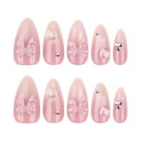 China Floral Rhinestone 3D Press On Nails Pink Shimmer Ombre Nails Long Almond for sale