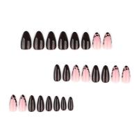 China Long Almond Dark Brown Leopard Pattern Artifical Nails French Tip Design for sale