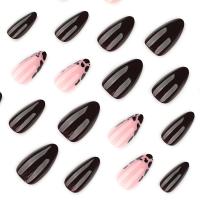China Long Almond Dark Brown Leopard Pattern Artifical Nails French Tip Design for sale