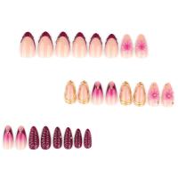 China Long Almond 24pcs Gilded 3D Press On Nails Flower Design Manufactory for sale