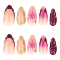 China Long Almond 24pcs Gilded 3D Press On Nails Flower Design Manufactory for sale