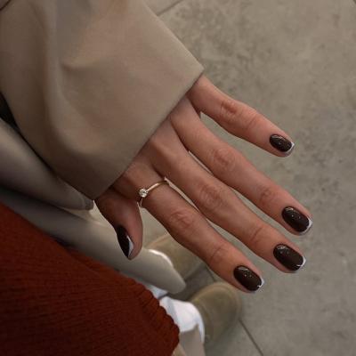 China Oval 24pcs Fake French Tips Nails Private Label Short French Nails for sale
