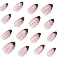 China Long Almond French Tip Press On Nails Cat Eye No Nail Salon Visit Needed for sale
