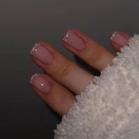 China Short Square Gitter Finish French Tip Artifical Nails No Nail Salon Visit Needed for sale