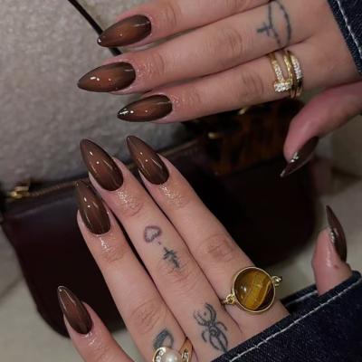 China Glossy Design Holiday Fake Nails Long Almond 24pcs Holiday Nails Press On for sale