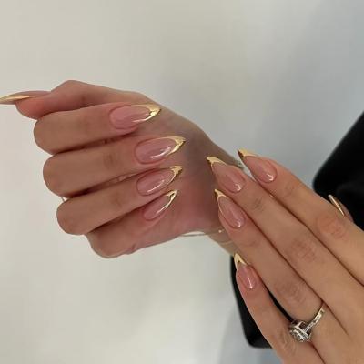 China Almond Long French Tip Nails Gilded Finish Standard Fake Nails French Tip for sale