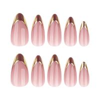 China Almond Long French Tip Nails Gilded Finish Standard Fake Nails French Tip for sale
