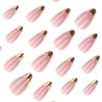 China Almond Long French Tip Nails Gilded Finish Standard Fake Nails French Tip for sale