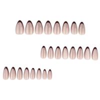 China Medium Almond Holographic Design French Tip False Nails No Nail Damage for sale