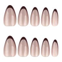China Medium Almond Holographic Design French Tip False Nails No Nail Damage for sale