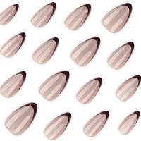 China Medium Almond Holographic Design French Tip False Nails No Nail Damage for sale