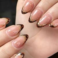 China Gilded Almond French Tip Nails Long FDA Leopard French Manicure Nails Long for sale