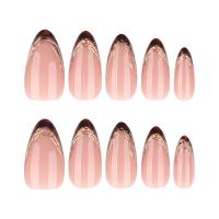 China Gilded Almond French Tip Nails Long FDA Leopard French Manicure Nails Long for sale