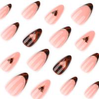 China Almond Gilded French Tip Artificial Nails Leopard French Manicure Long Nails for sale
