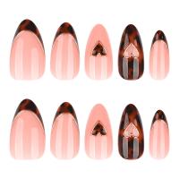 China Almond Gilded French Tip Artificial Nails Leopard French Manicure Long Nails for sale