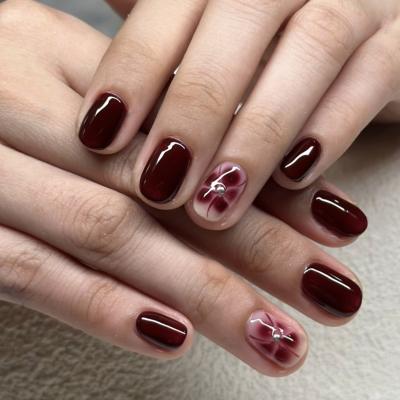 China Glossy Finish Holiday Artificial Nails Private Label Short Square Fake Nails for sale