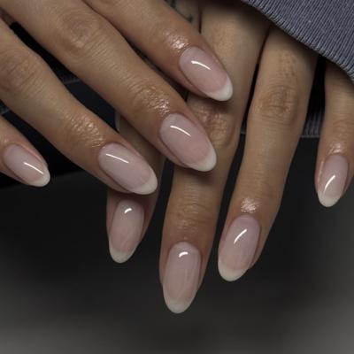 China Medium Almond Glossy Finish French Tip Press On Nails Quick Application for sale