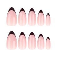 China Glossy Finish Medium Almond French Tip Press On Nails Long Lasting Wear for sale