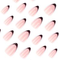 China Glossy Finish Medium Almond French Tip Press On Nails Long Lasting Wear for sale