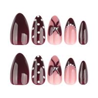 China FDA Long Almond Polka Dot Nails Finish Vintage Rhinestone 3D Nails Bow Design for sale