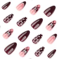 China FDA Long Almond Polka Dot Nails Finish Vintage Rhinestone 3D Nails Bow Design for sale