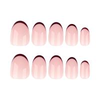 China Short Oval Glossy Design French Tip Press On Nails Gentle On Natural Nails for sale