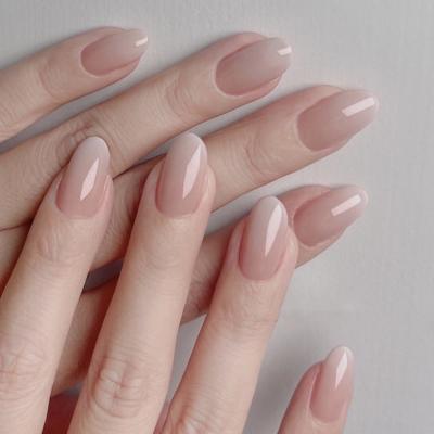 China Pink Solid Color Press On Nails Reusable Almond Shape Medium Nails for sale