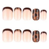 China Square Leopard French Tip Press On Nails Medium Manicure Long Nails for sale