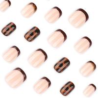 China Square Leopard French Tip Press On Nails Medium Manicure Long Nails for sale