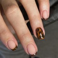 China Square Leopard French Tip Press On Nails Medium Manicure Long Nails for sale