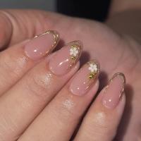 China Medium Almond Flower Design 3D False Nails Gilded Instant Manicure for sale