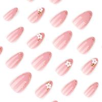 China Medium Almond Flower Design 3D False Nails Gilded Instant Manicure for sale
