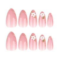 China Medium Almond Flower Design 3D False Nails Gilded Instant Manicure for sale